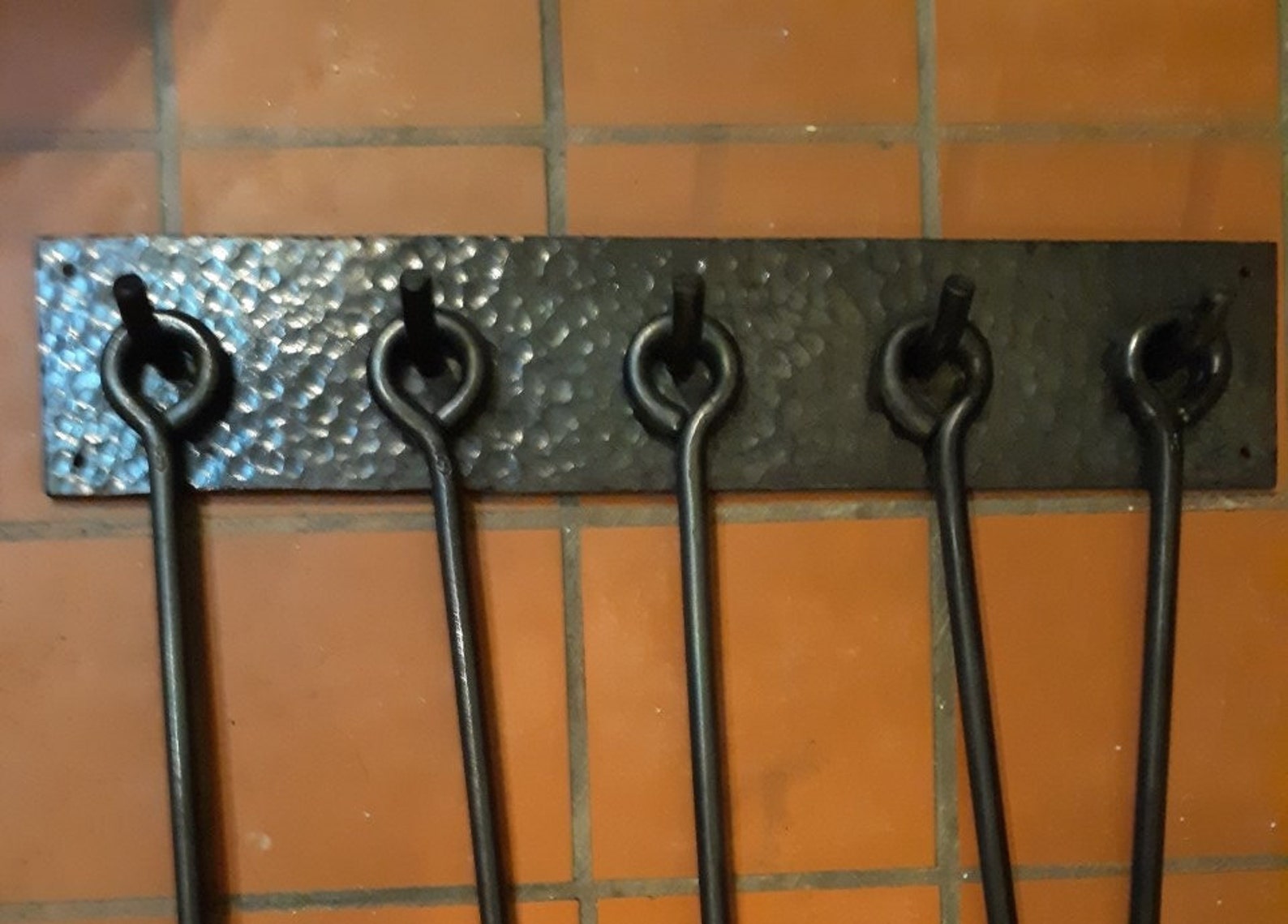 5 Piece Fireplace Set With Hooks Blacksmith Made | Etsy