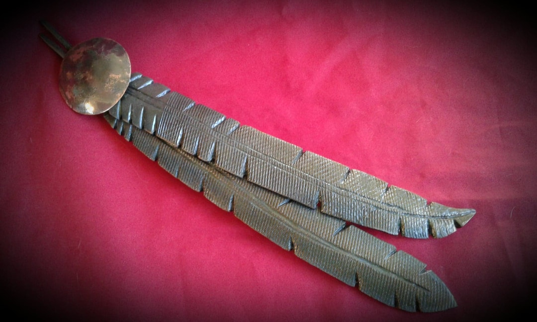 Hand Forged Pair of Eagle Feathers, Native American Decor, Western ...
