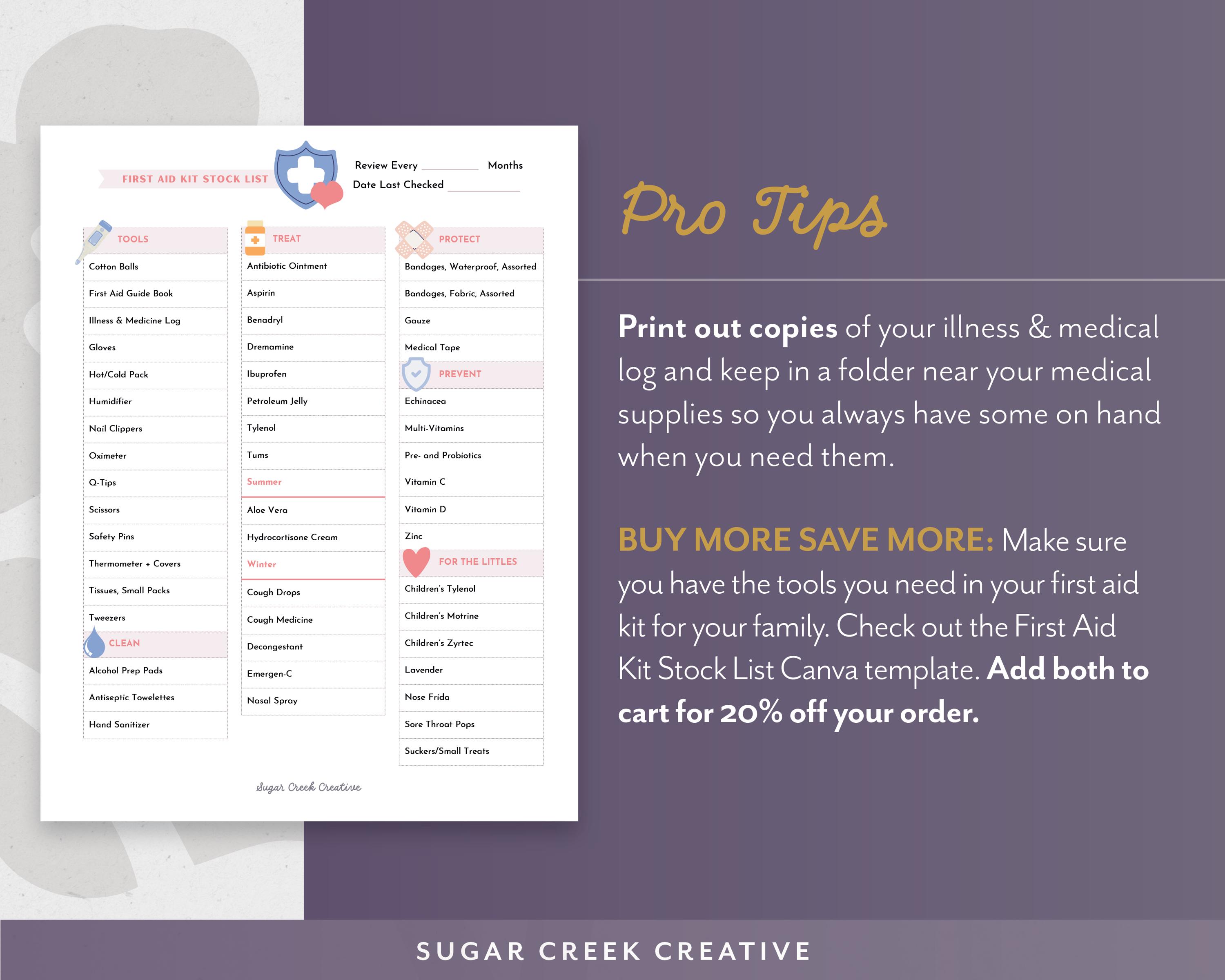 Illness and Medicine Log Printable Symptom Tracker Prescription Log ...