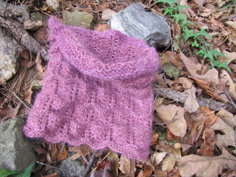 Cozy Merino Wool Mohair Silk Knit Cowl Wavy Openwork Lace, Rolled ...