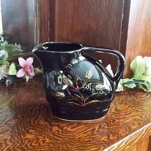 Vintage Black Pitcher, Black Ceramic Pitcher, Juice Pitcher, Black ...