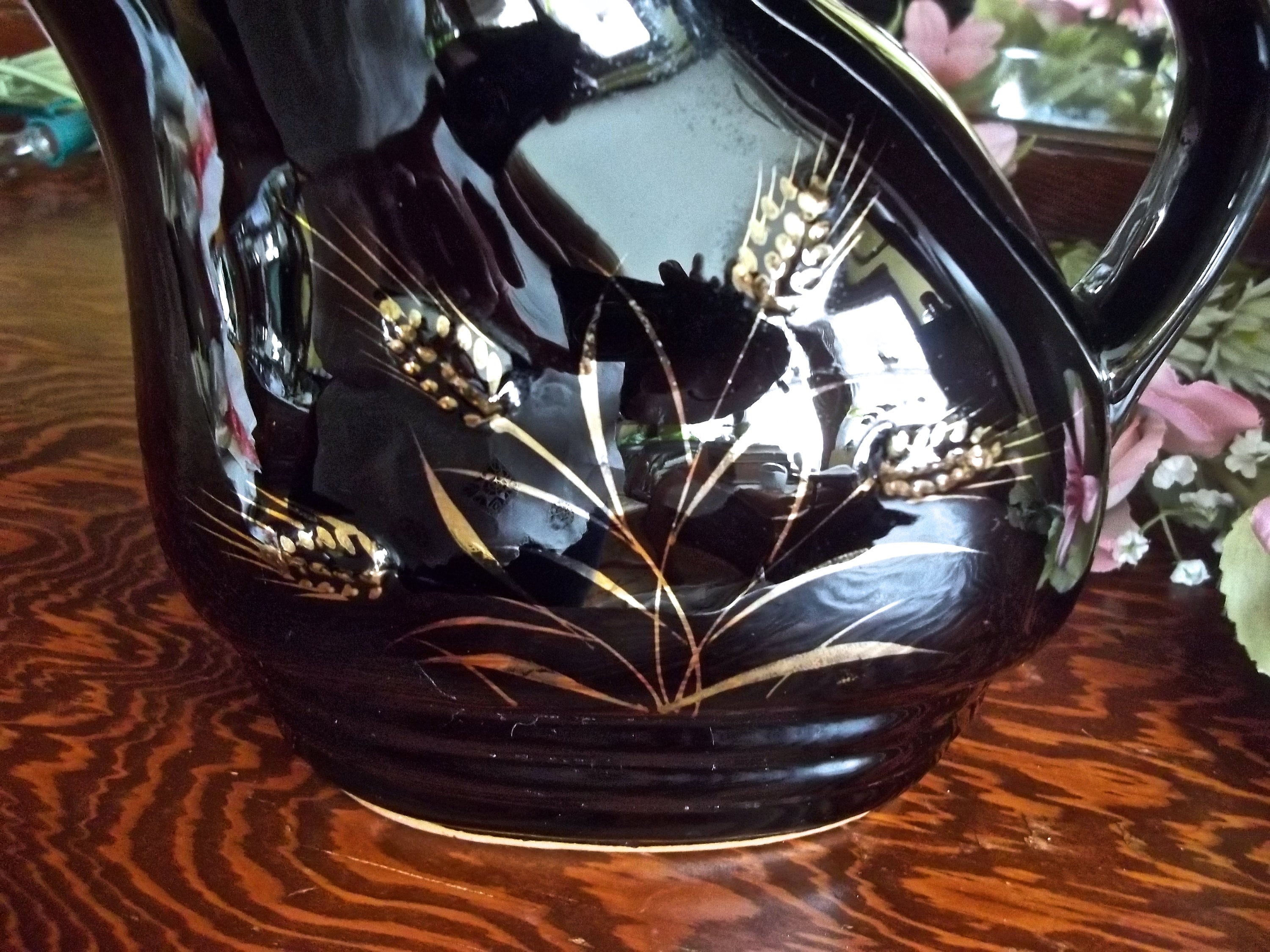 Vintage Black Pitcher, Black Ceramic Pitcher, Juice Pitcher, Black ...