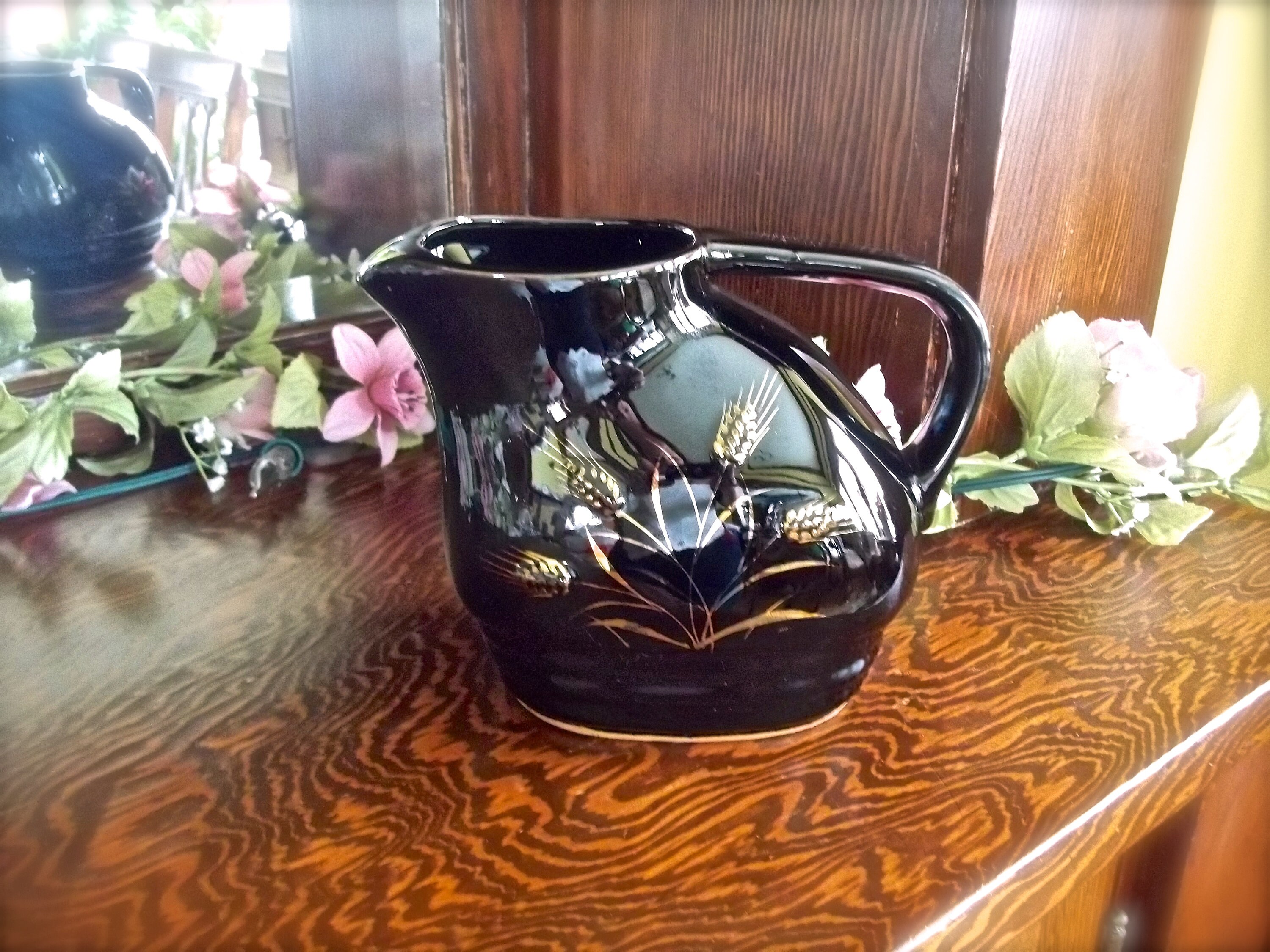 Vintage Black Pitcher, Black Ceramic Pitcher, Juice Pitcher, Black ...
