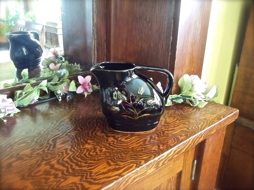 Vintage Black Pitcher, Black Ceramic Pitcher, Juice Pitcher, Black ...