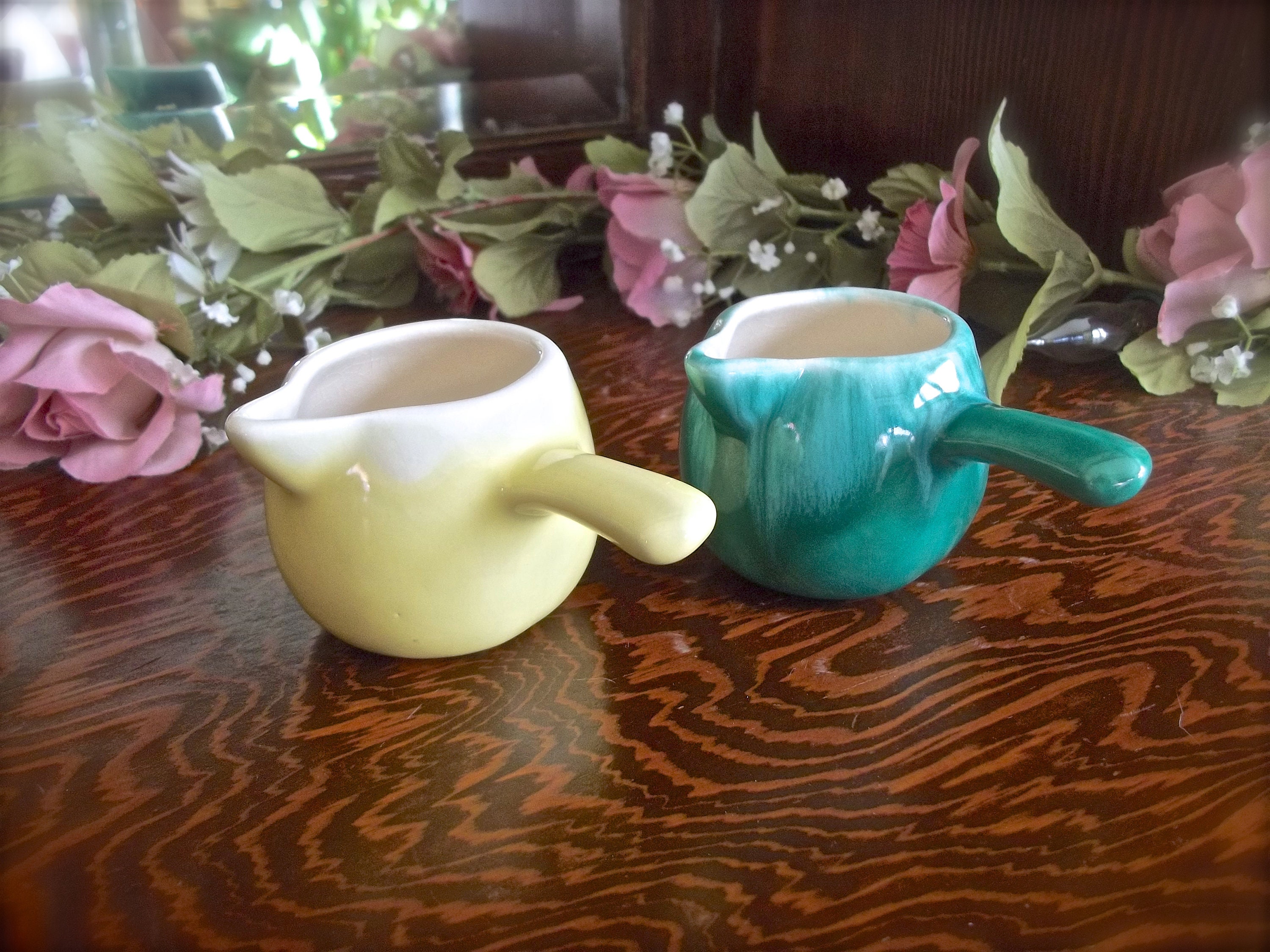 Ceramic Green Creamer Vintage Creamer Yellow Creamer - Etsy