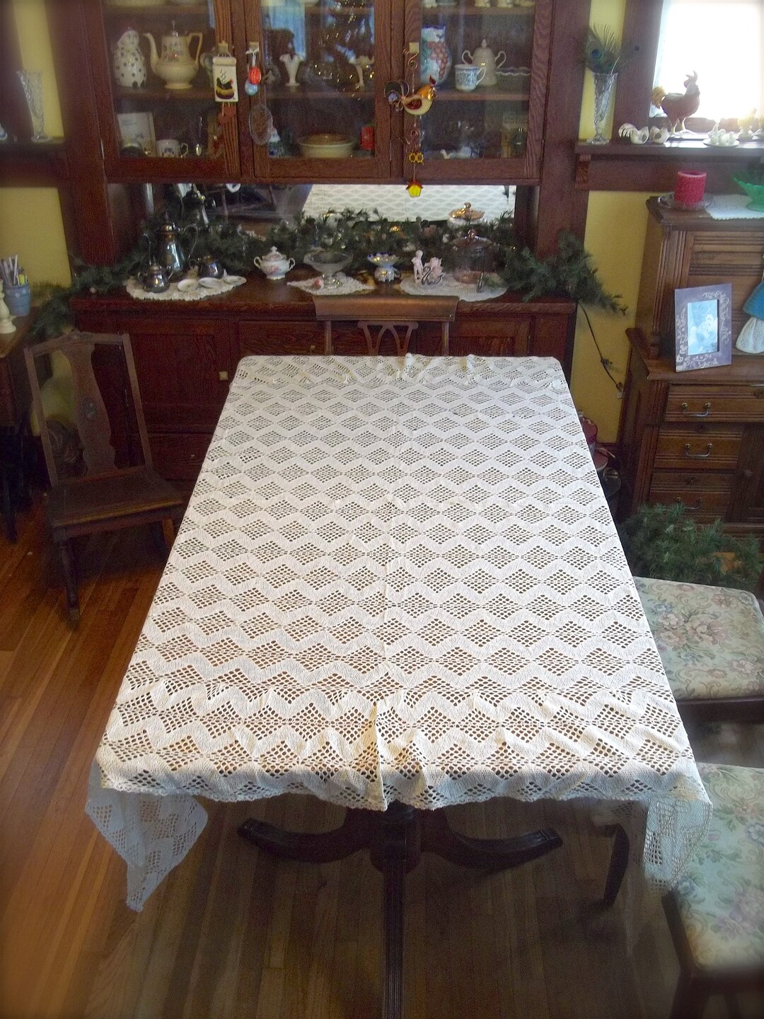 Vintage Lace Tablecloth Rectangle Lace Tablecloth Vintage Crochet ...