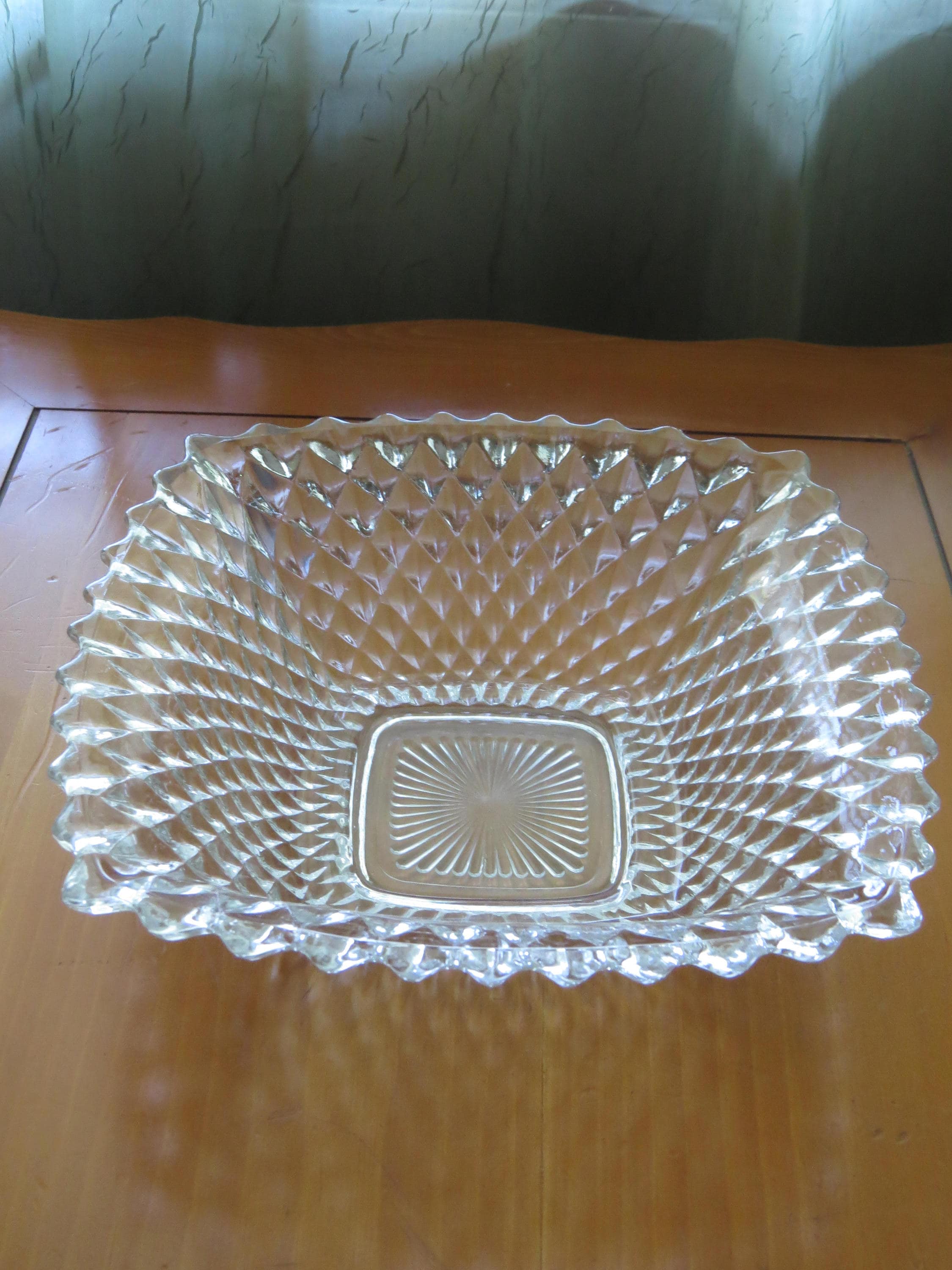 Indiana Glass, Diamond Point, Square Dish, Nut Dish, Candy Dish ...