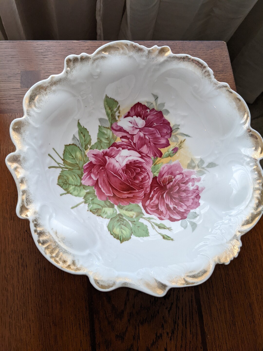 Bavaria, Dresden, Rose Vintage Bowl, Hand Painted Bowl, Scalloped Rose ...