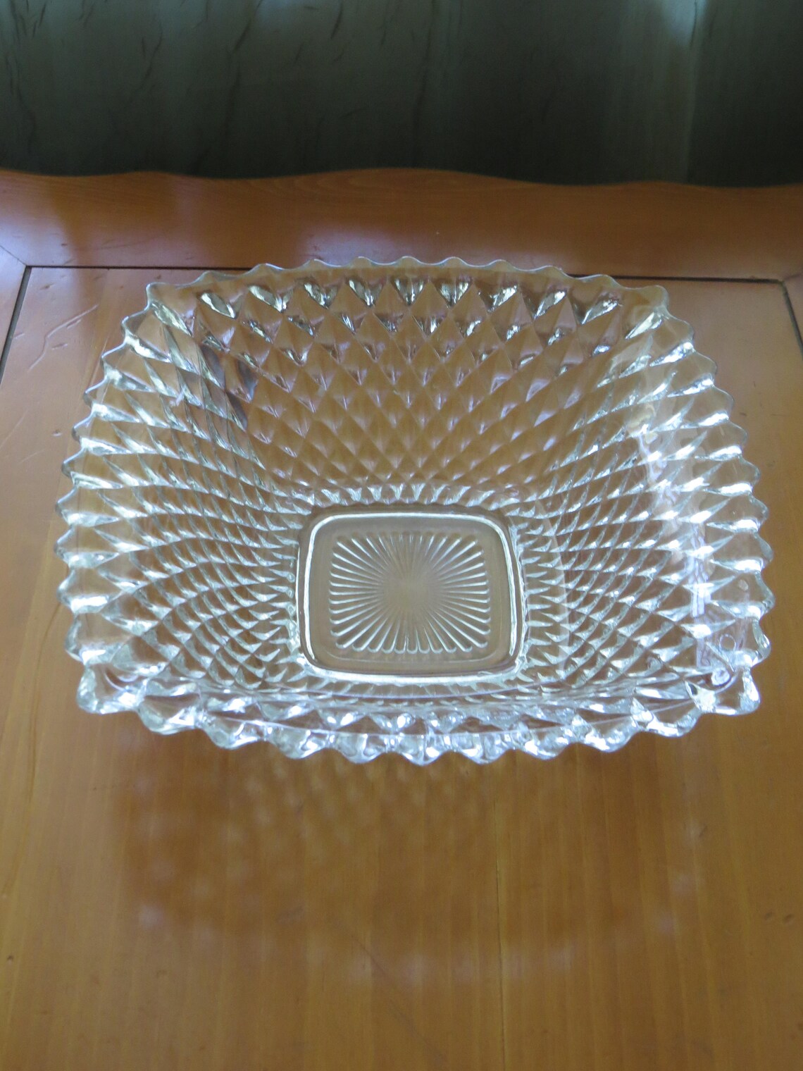 Indiana Glass, Diamond Point, Square Dish, Nut Dish, Candy Dish ...