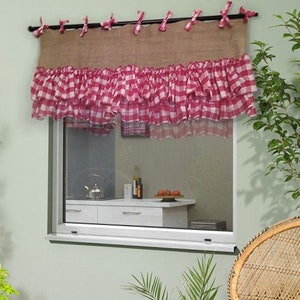 Burlap Valance With Gingham Ruffles and Matching Ties Gingham Drapes - Etsy