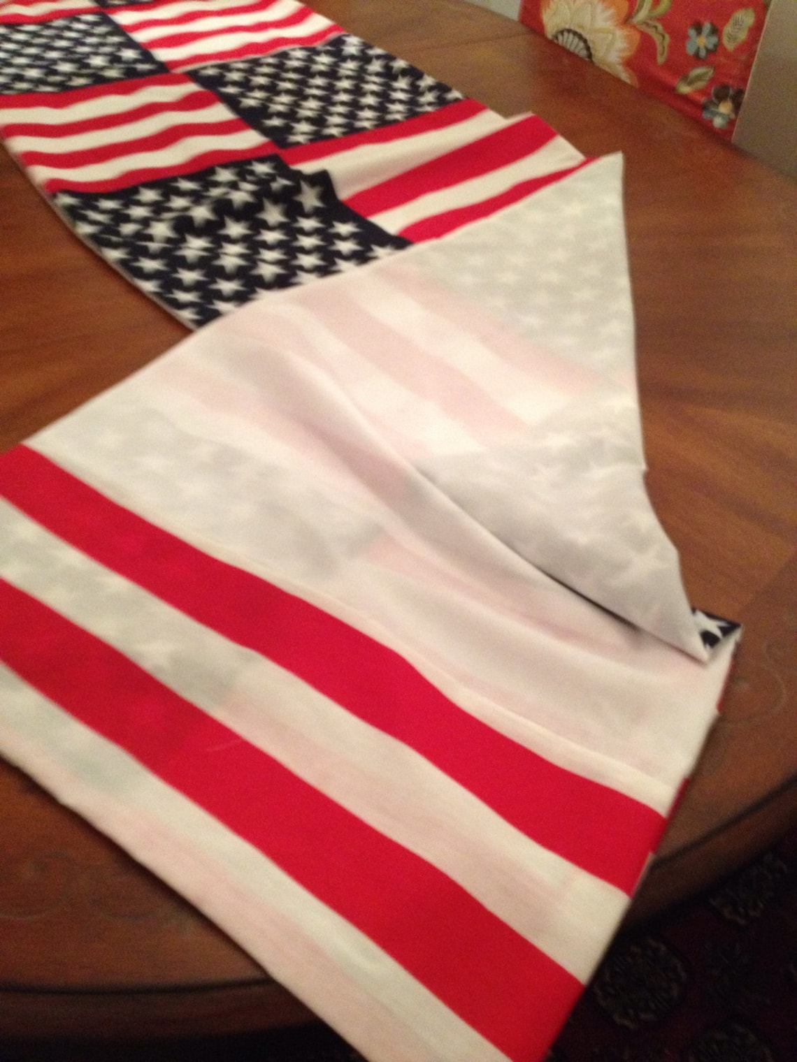 Patriotic Flag Table Runner 100% Cotton Reversable American | Etsy