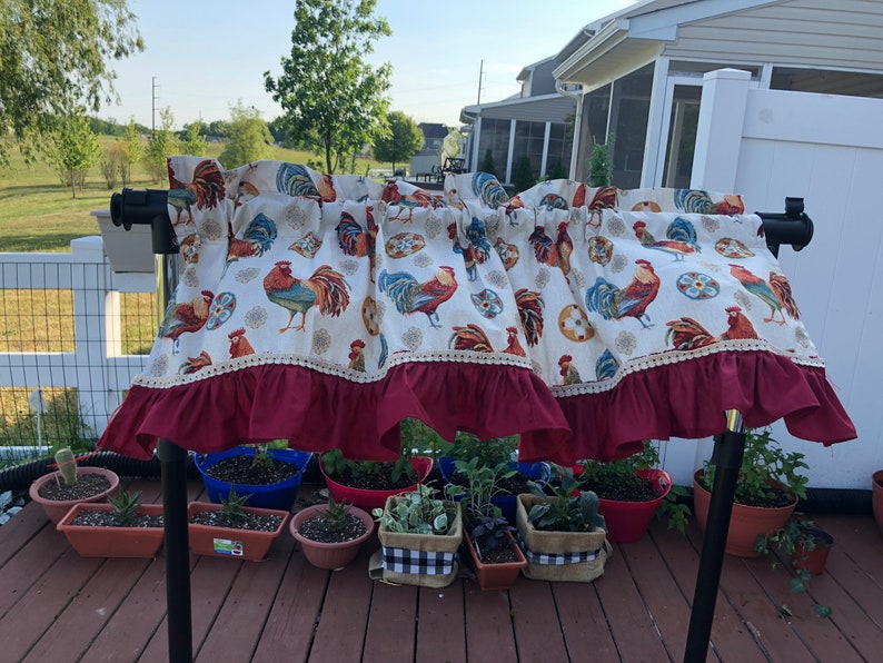 Rainbow Rooster Cotton Valance Kitchen Farmhouse - Etsy