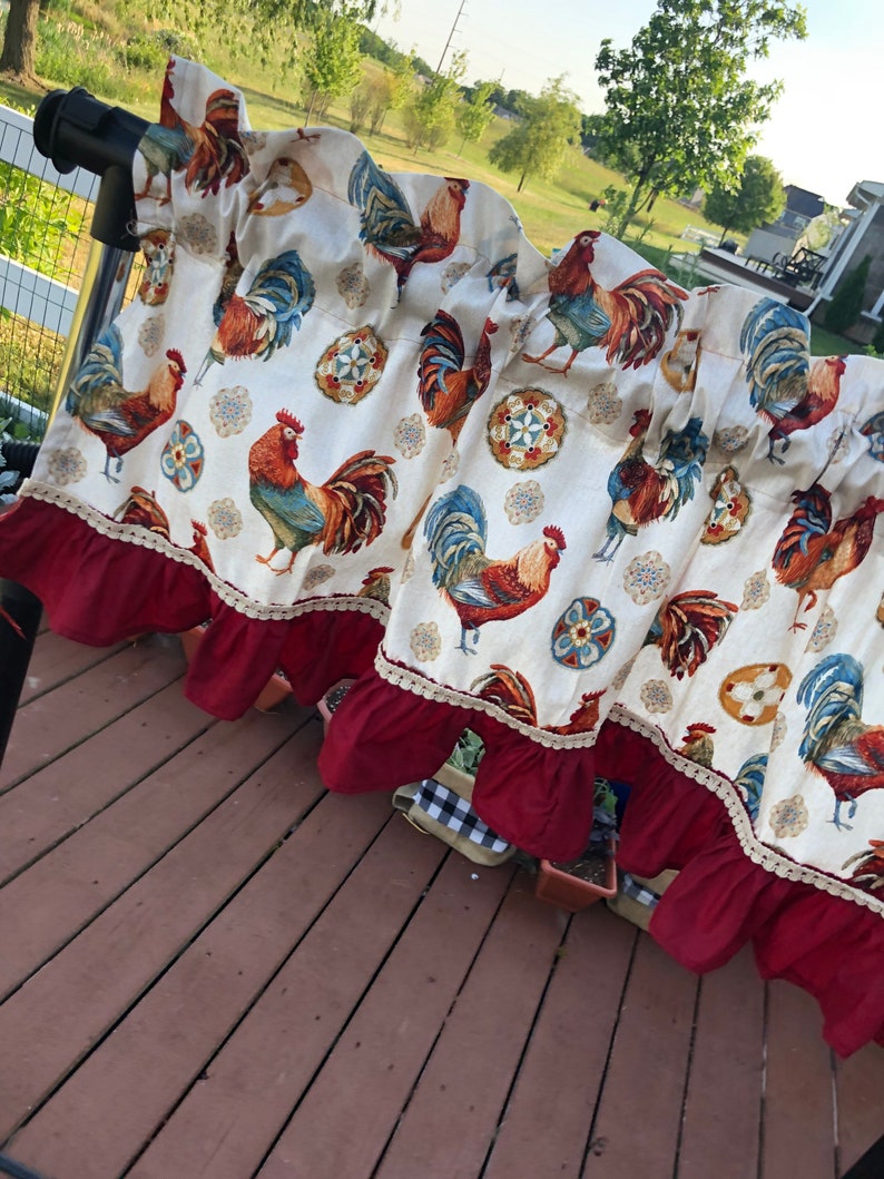 Rainbow Rooster Cotton Valance Kitchen Farmhouse - Etsy