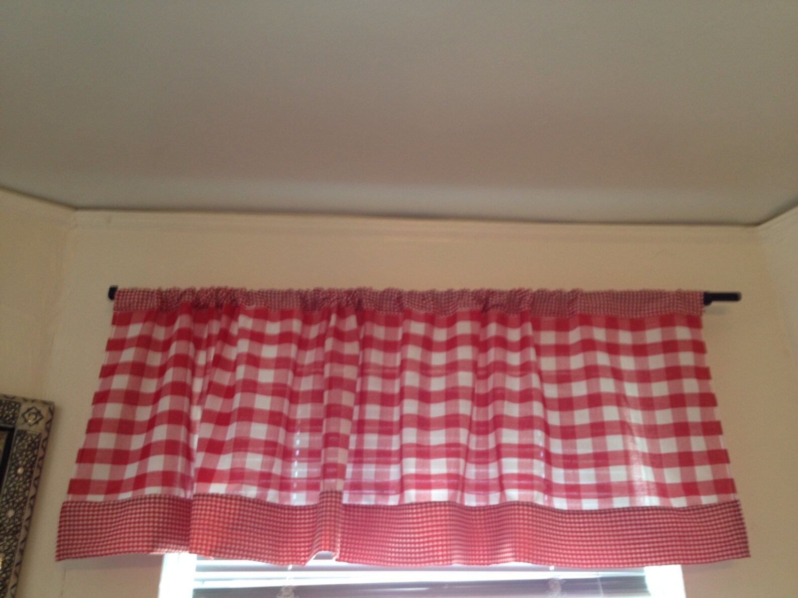 Red Gingham Valance Kitchen Curtain Valance Window Treatment Farmhouse ...