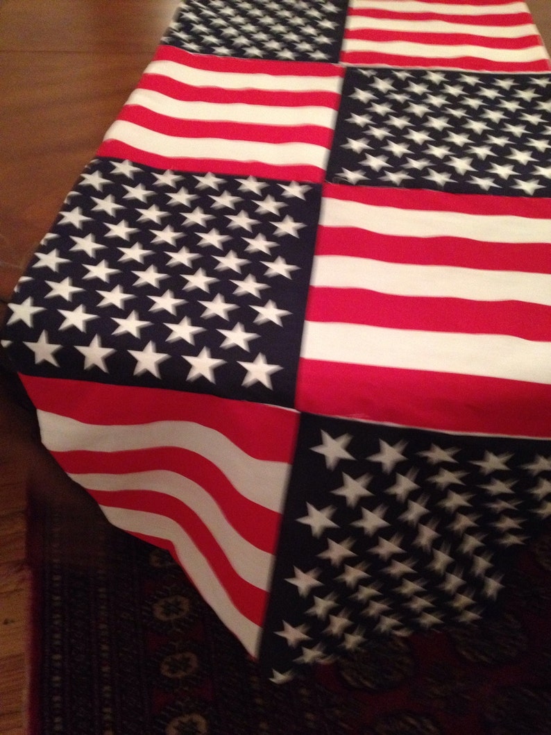 Patriotic Flag Table Runner 100% Cotton Reversable American | Etsy