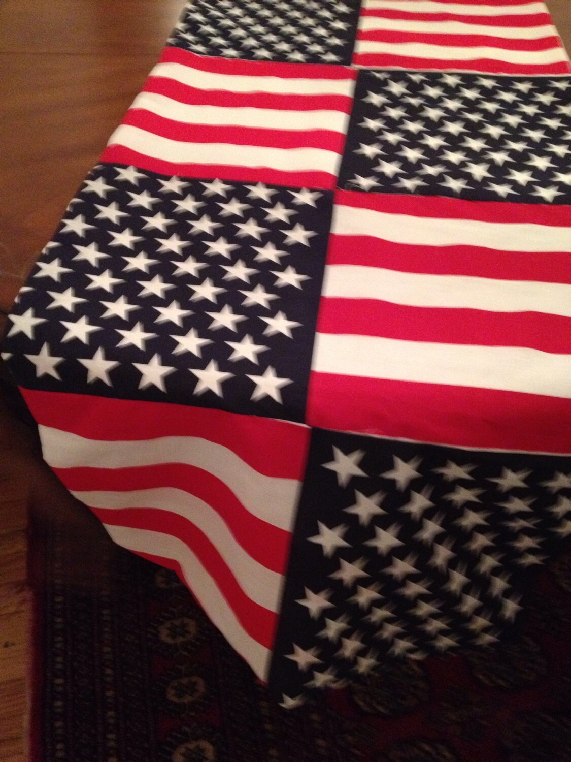 Patriotic Flag Table Runner 100% Cotton Reversable American | Etsy