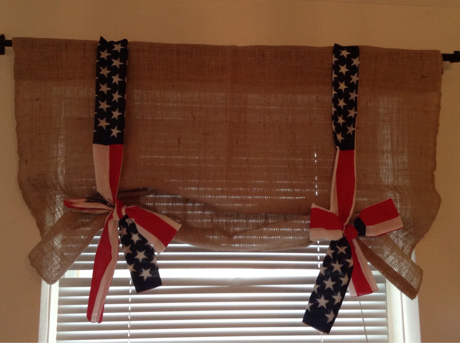 Patriotic Handmade Burlap Tie up Valance With American Flag - Etsy