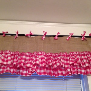 Burlap Valance With Gingham Ruffles and Matching Ties Gingham Drapes - Etsy