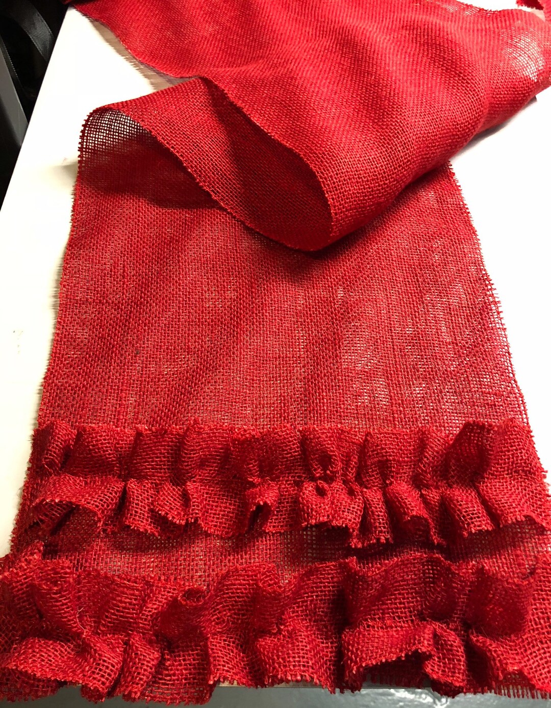 Red Burlap Table Runner With 2 Raw of Red Ruffles (blue ,teal, Green ...