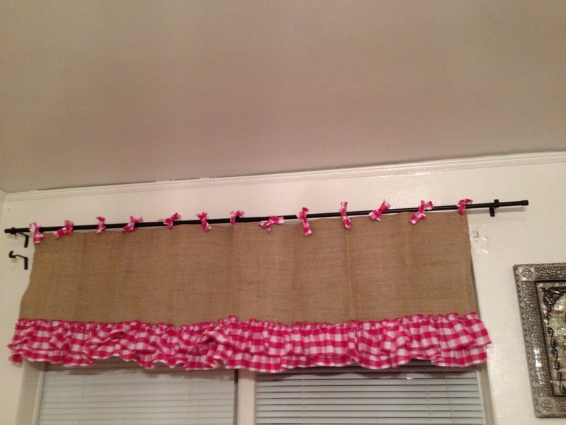 Burlap Valance With Gingham Ruffles and Matching Ties Gingham | Etsy