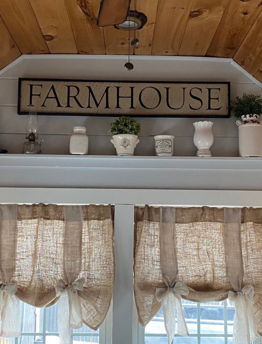 Handmade Burlap Tie up Valance: Farmhouse Kitchen Curtain - Etsy