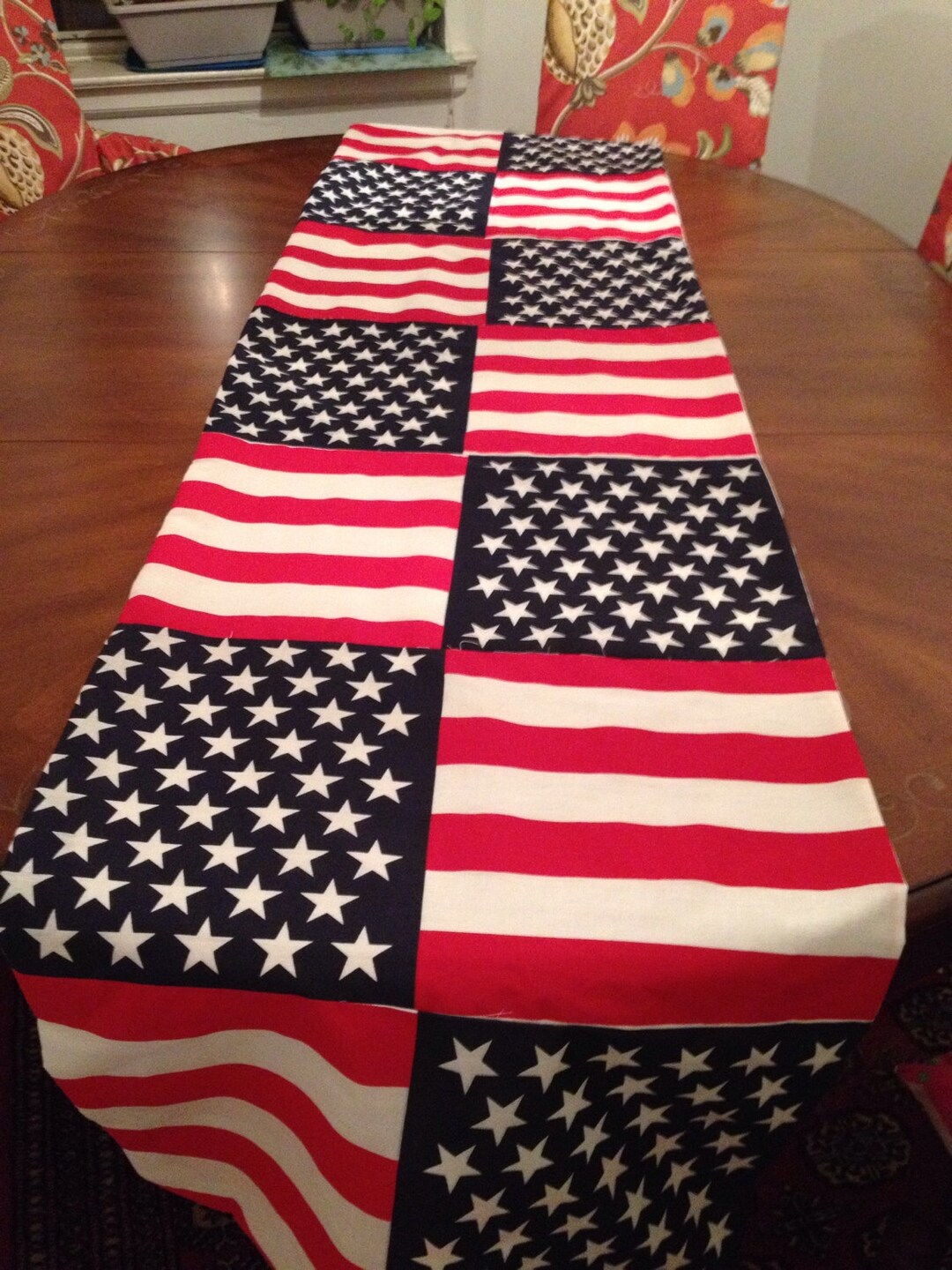 Patriotic Flag Table Runner 100% Cotton Reversable American Proud Table ...