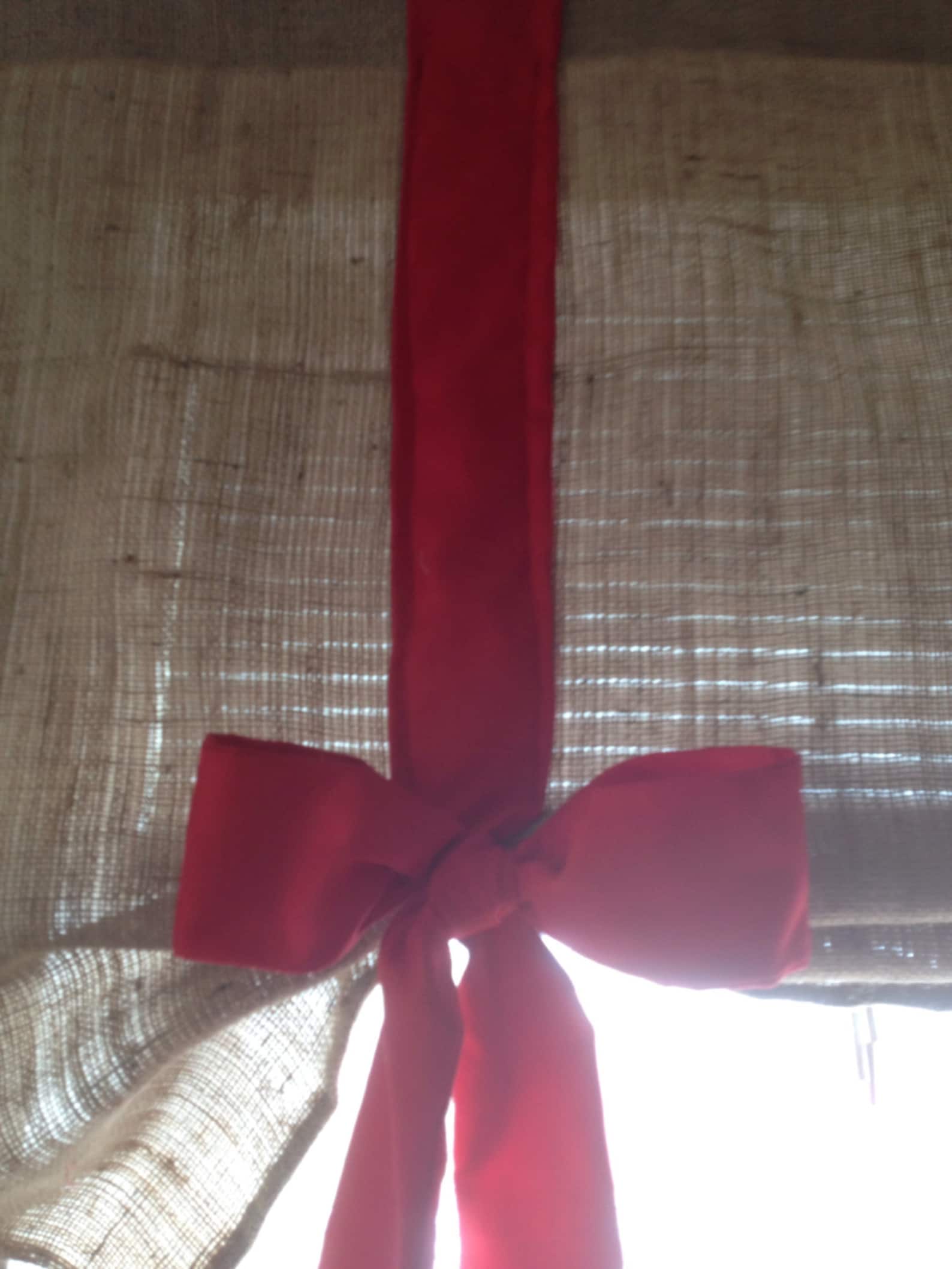 Burlap Tie up Valance With Red Bow Roll up Valance Kitchen | Etsy
