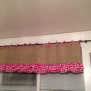 Burlap Valance With Gingham Ruffles and Matching Ties Gingham Drapes - Etsy