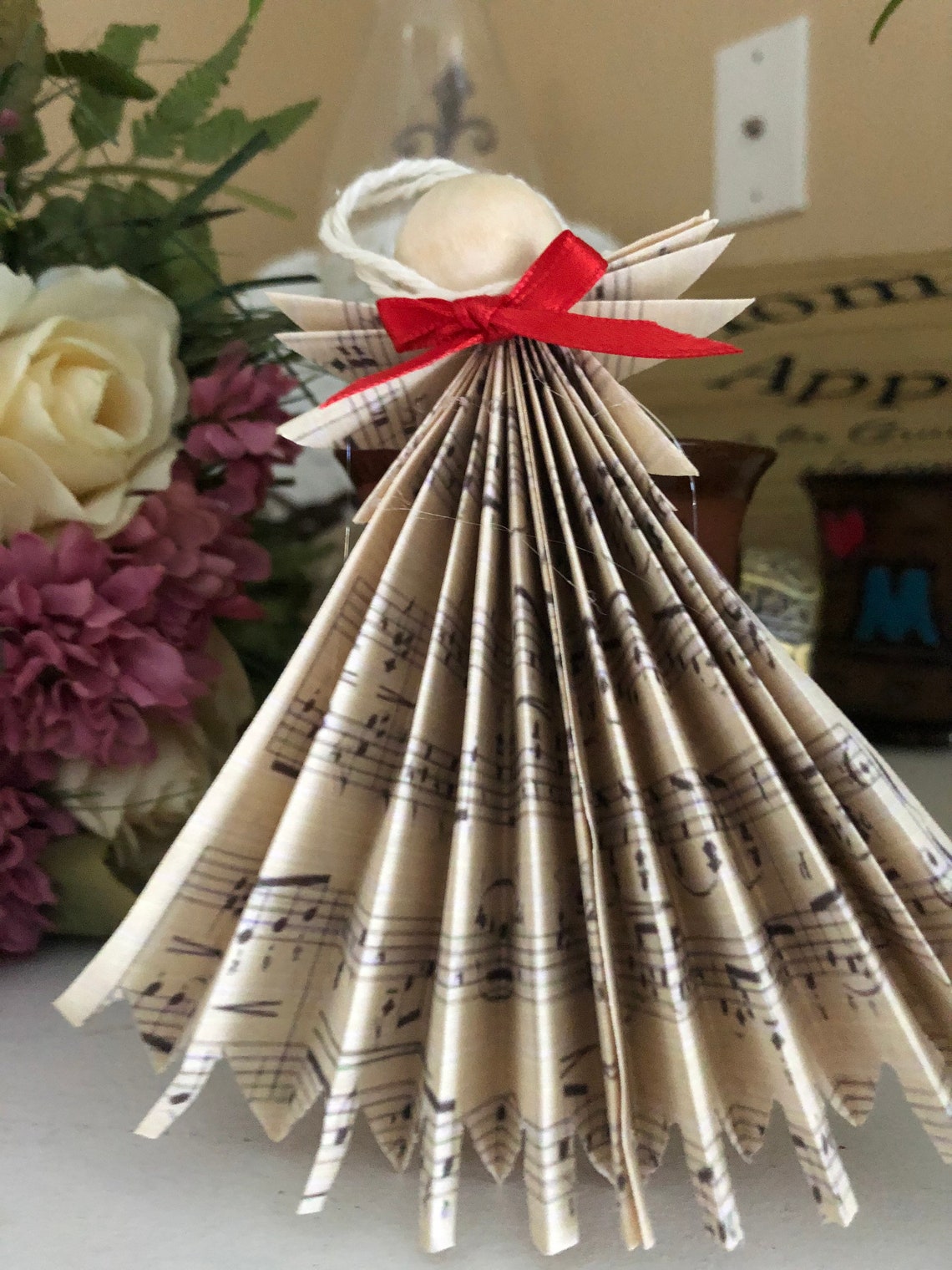 Handmade Paper Angel Ornaments/ Vintag Sheet Music Angeles/ Christmas ...