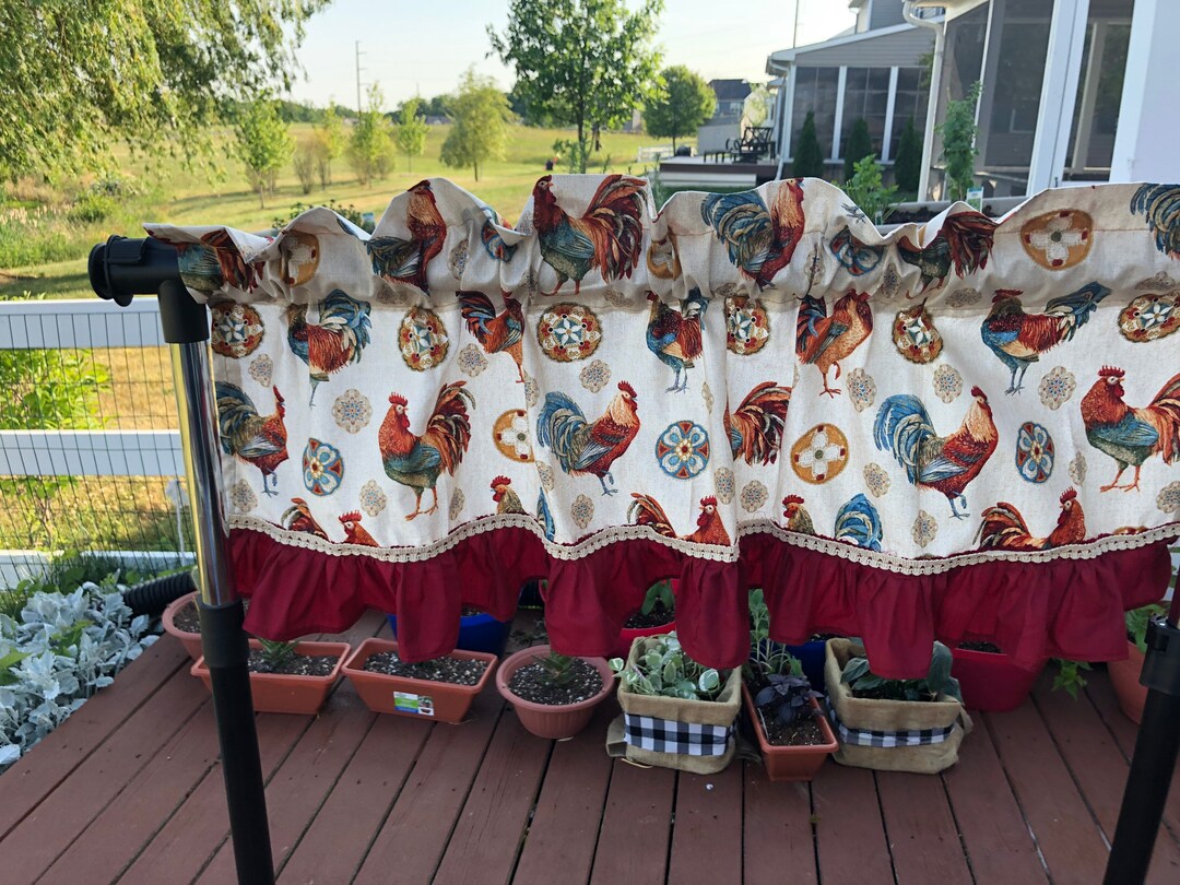 Rainbow Rooster, Cotton Valance, Kitchen, Farmhouse - Etsy