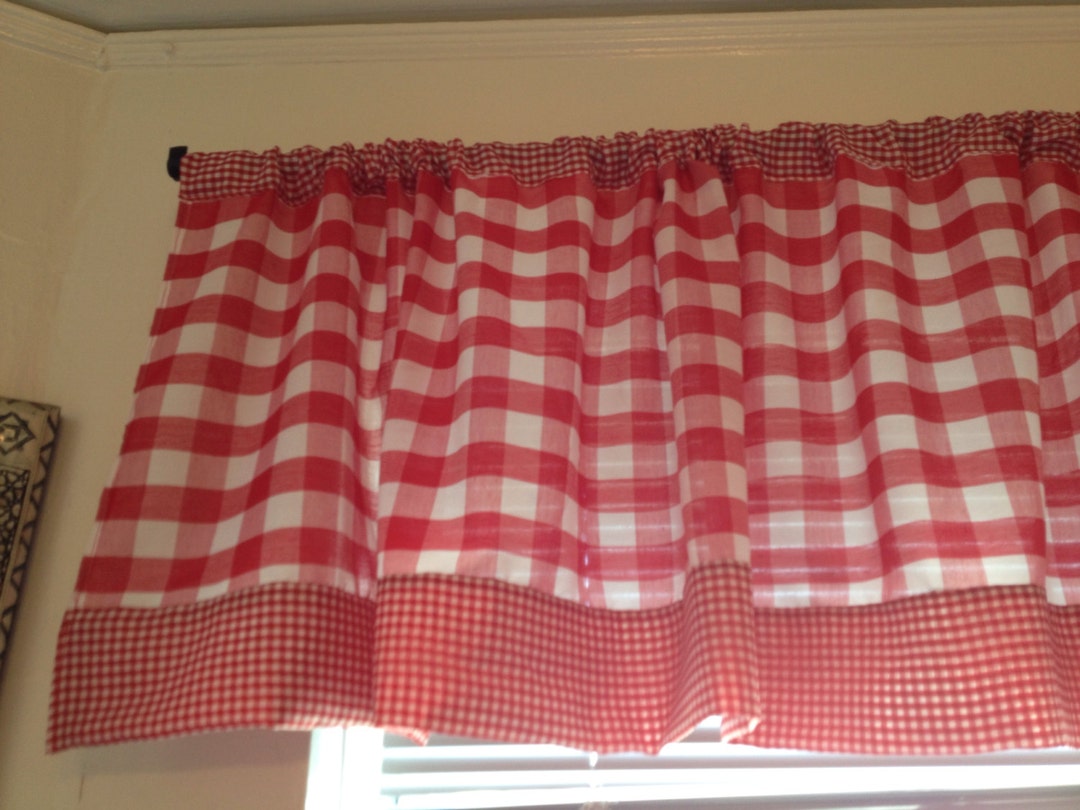 Red Gingham Valance Kitchen Curtain Valance Window Treatment Farmhouse ...