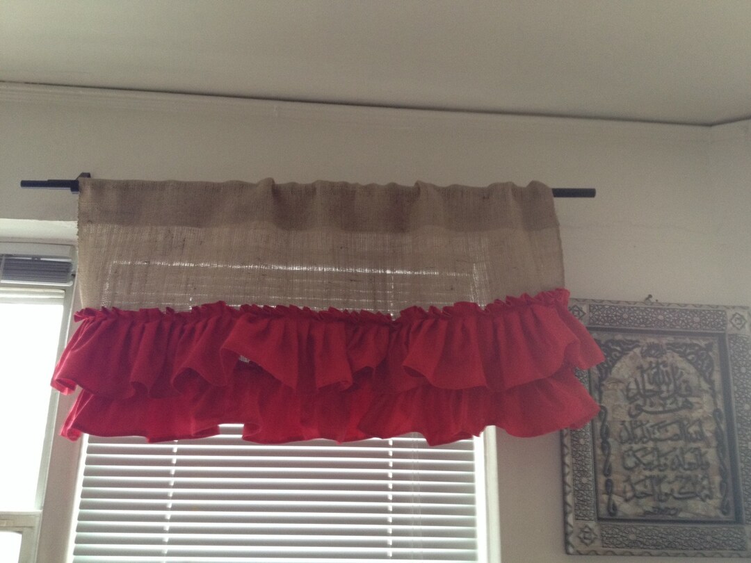 Red and Burlap Ruffled Valance Burlap Valances Burlap Curtain Window ...