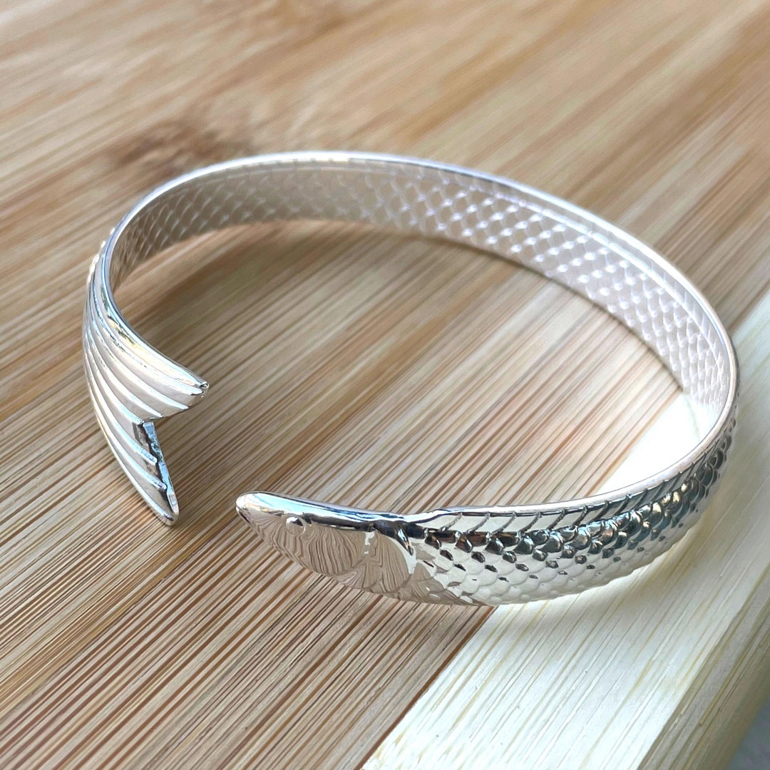 Silver Fish Bracelet, Fish Bangle for Women, Open Cuff Bracelet Silver ...