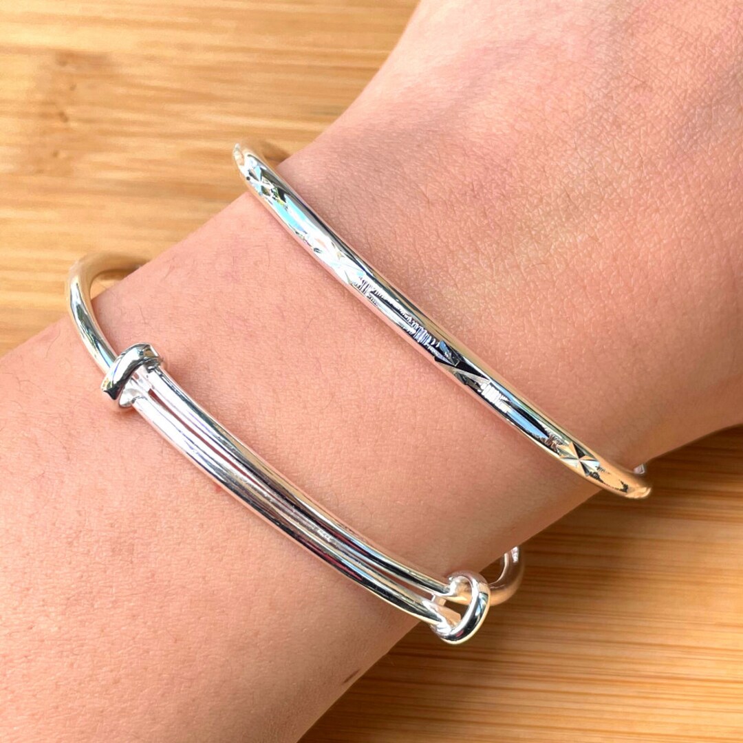 Silver Bangle Bracelet for Women, Adjustable Bangle, Christmas Gift ...