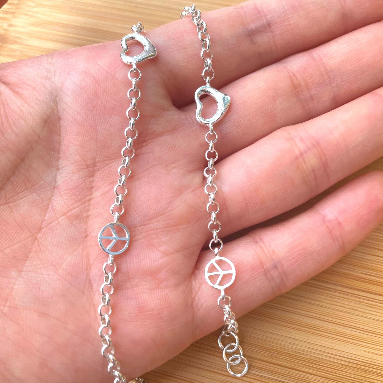 Peace Sign Anklet Heart Anklet Silver Sterling Silver Ankle - Etsy