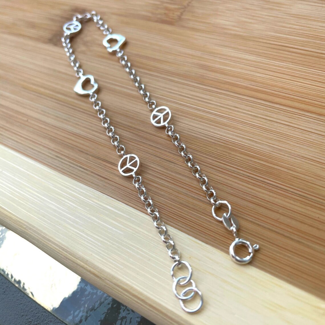 Peace Sign Anklet Heart Anklet Silver Sterling Silver Ankle - Etsy