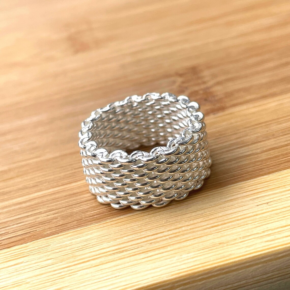 Sterling Silver Mesh Ring, Flexible Ring for Women, for Men, Thumb Ring ...