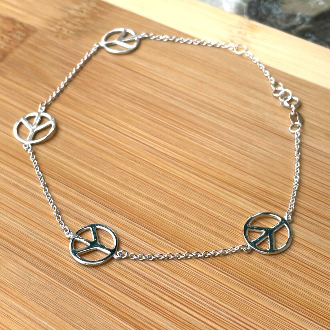 Peace Sign Anklet, Boho Ankle Bracelet, Minimalist Anklet, Adjustable ...