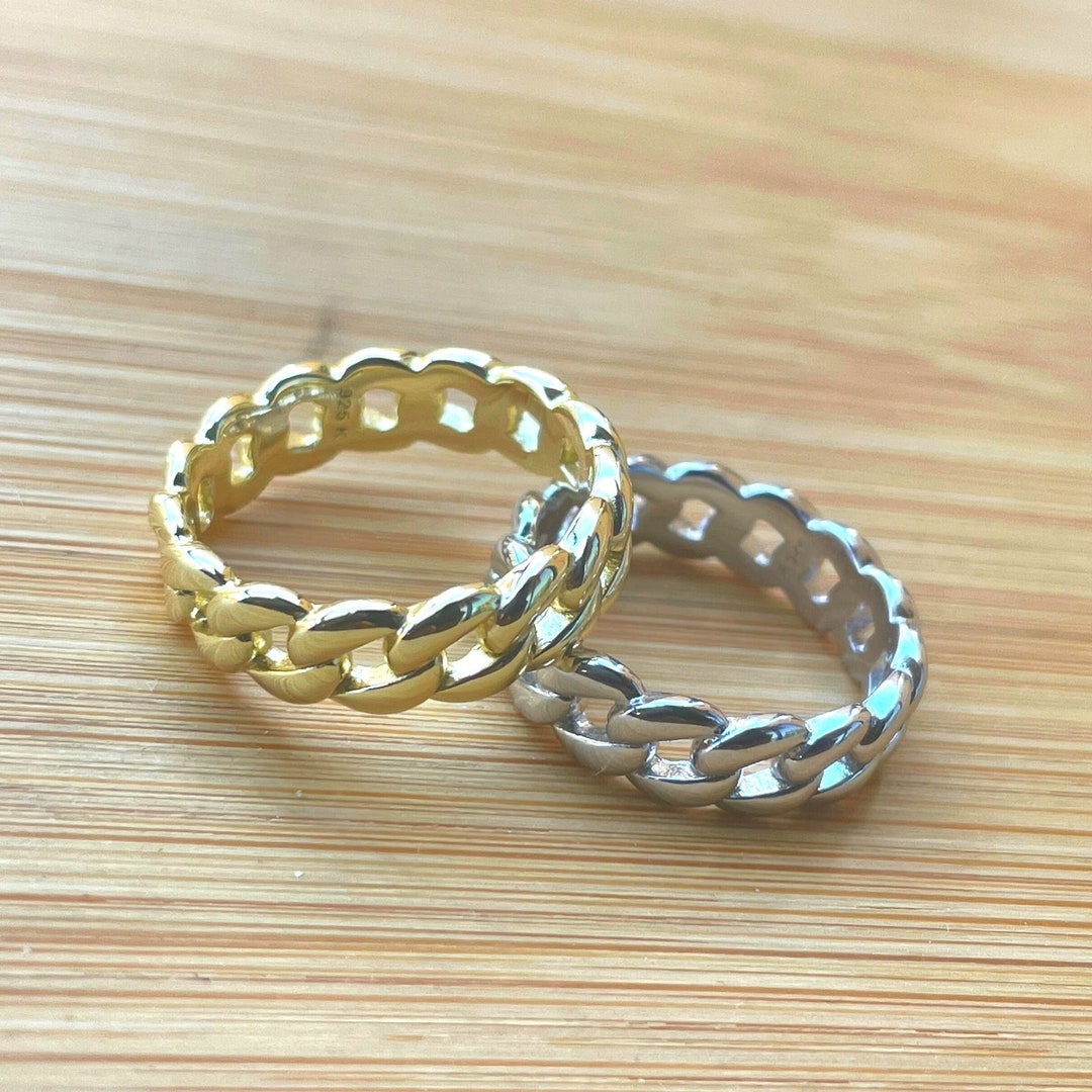 Cuban Chain Ring, Sterling Silver Chain Ring, Gold Link Ring, Thick ...