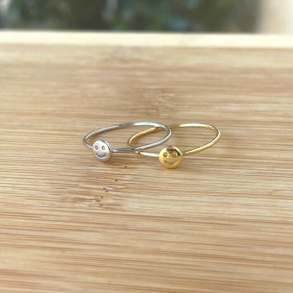 Gold Smiley Face Ring Smile Ring Sterling Silver Emoji Ring | Etsy