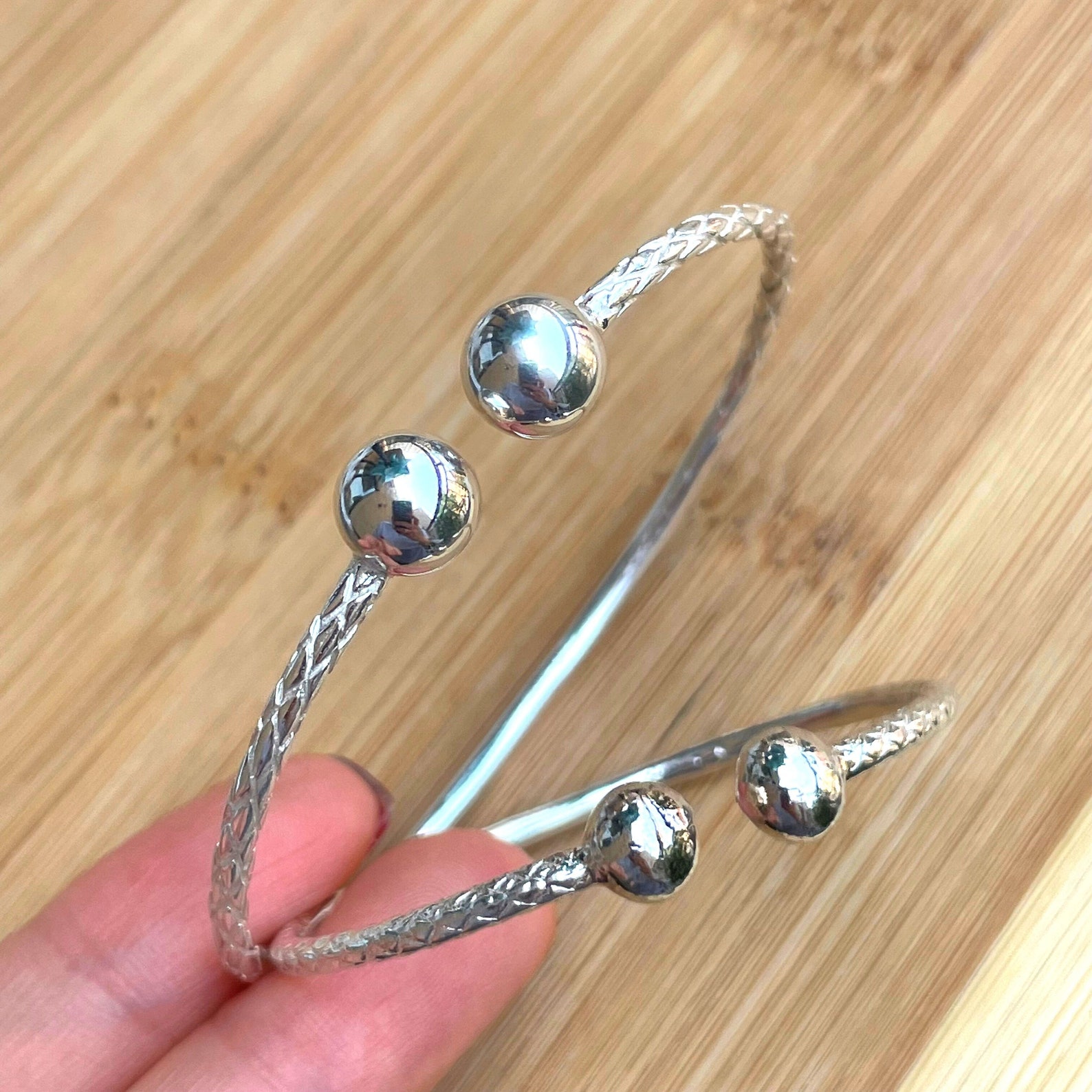 West Indian Sterling Silver Bangle Ball Ends Bangle Open | Etsy