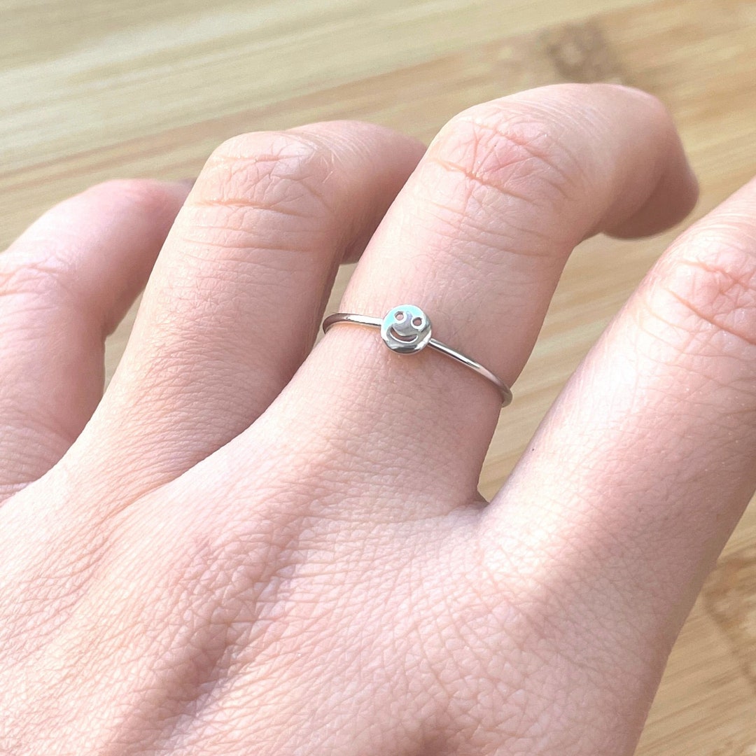 Gold Smiley Face Ring, Smile Ring Sterling Silver, Emoji Ring, Stacking ...