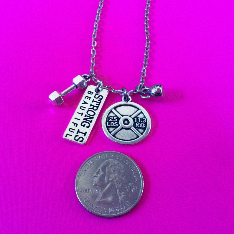 STRONG IS BEAUTIFUL Necklace, Weight Lifting Necklace, Fitness Jewelry ...