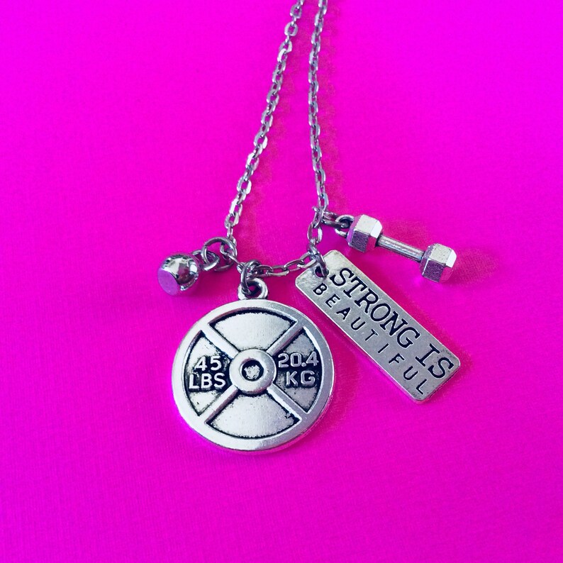 STRONG IS BEAUTIFUL Necklace, Weight Lifting Necklace, Fitness Jewelry ...