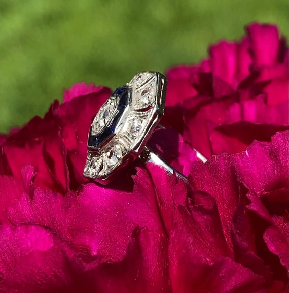 14k Diamond Target Ring, 14K Sapphire Target Ring, Di… - Gem