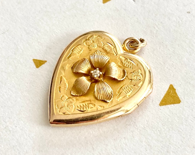 10K SOLID GOLD Locket, Victorian Locket, Embossed Locket, Gold Locket ...