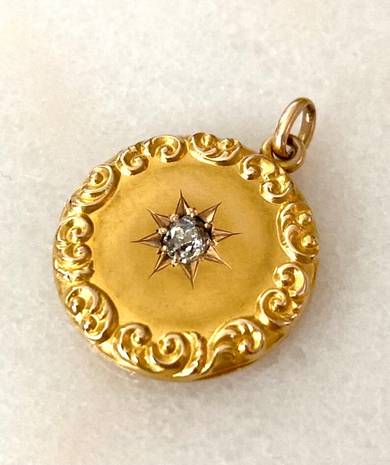 LARGE, 10K SOLID Gold Locket, Antique Victorian Locket, Starburst ...