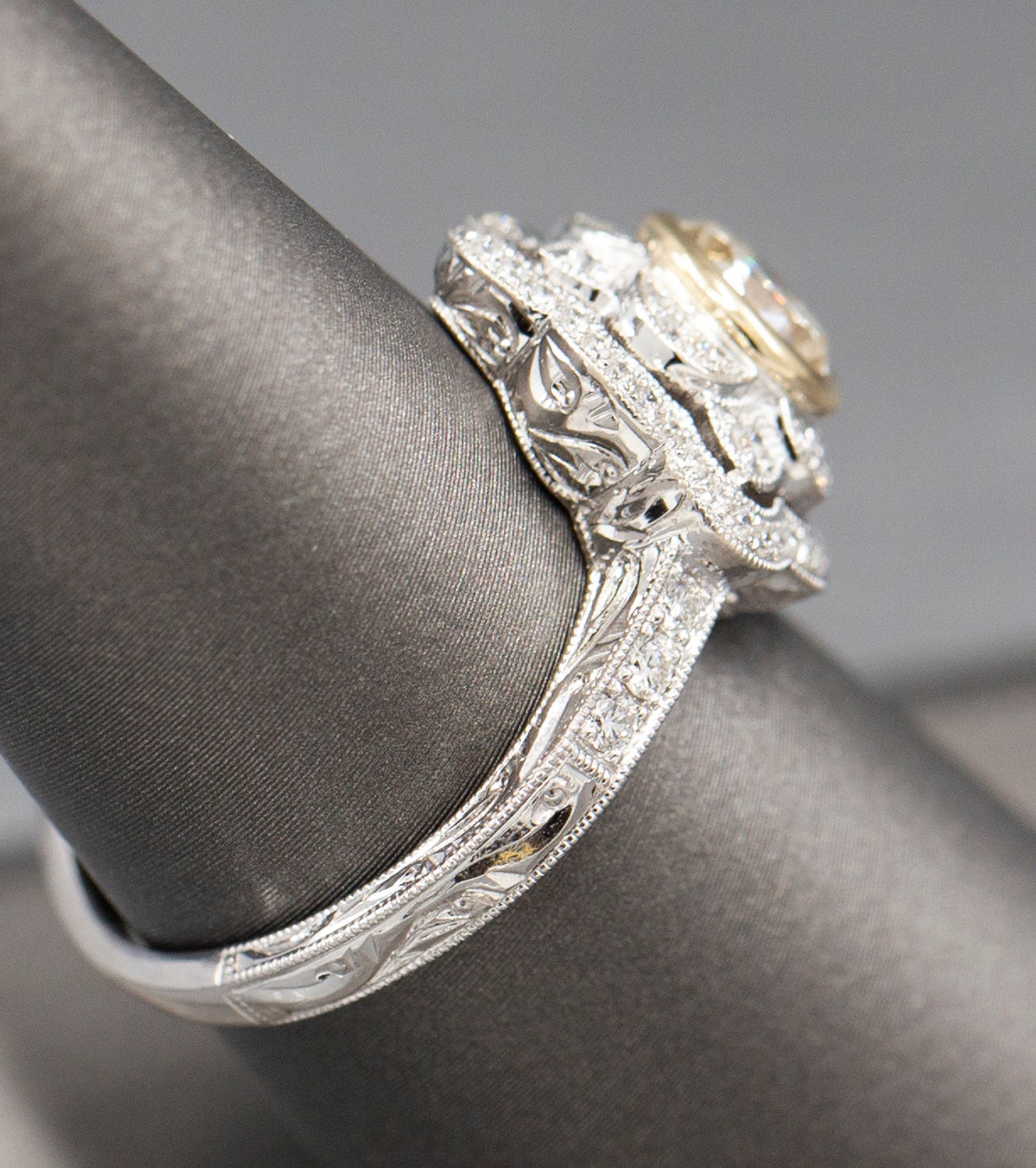 Vintage Style Bezel Set Diamond Engagement Ring with Engraved | Etsy