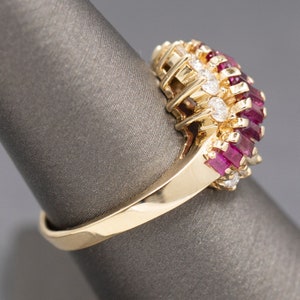 Baguette Cut Ruby and Diamond Wave Cocktail Ring in 14k Yellow Gold - Etsy