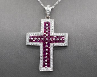Ruby Diamond Cross Necklace - Etsy